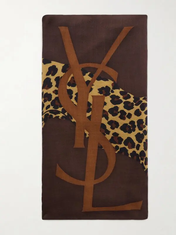 Saint Laurent Printed Wool-twill Scarf - Brown