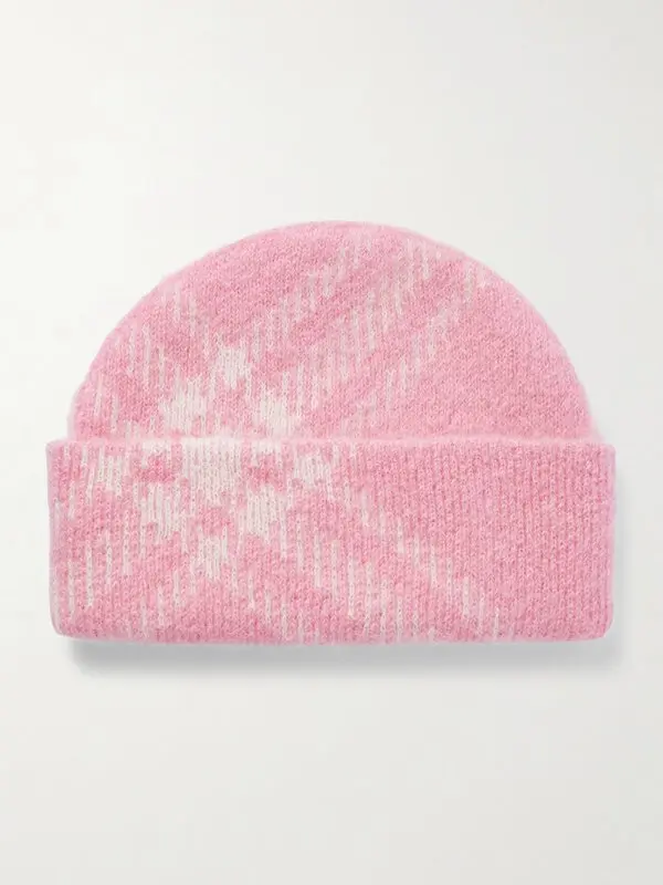 Burberry Checked Mohair-blend Beanie - Pink