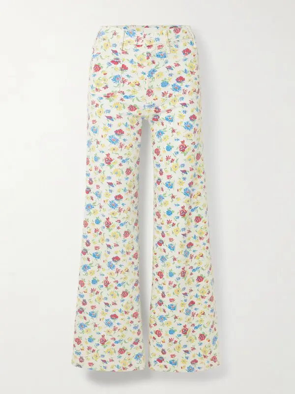 MOTHER Hustler Roller Patch Pocket Floral-print High-rise Bootcut Jeans - Multi