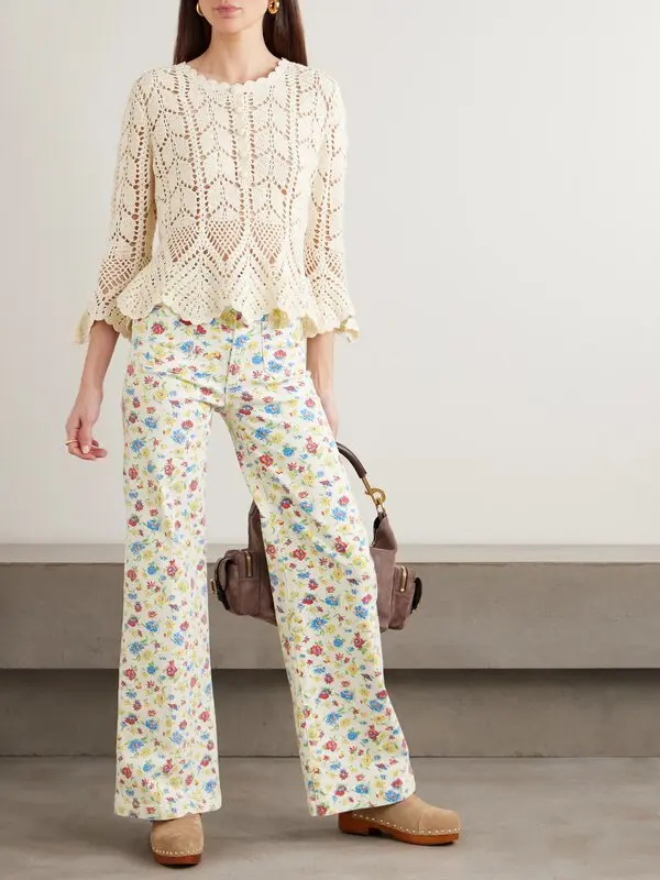 MOTHER Hustler Roller Patch Pocket Floral-print High-rise Bootcut Jeans - Multi