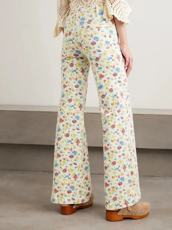 MOTHER Hustler Roller Patch Pocket Floral-print High-rise Bootcut Jeans - Multi