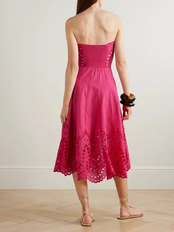Charo Ruiz Ibiza Marlin Broderie Anglaise Cotton-blend Midi Dress - Pink