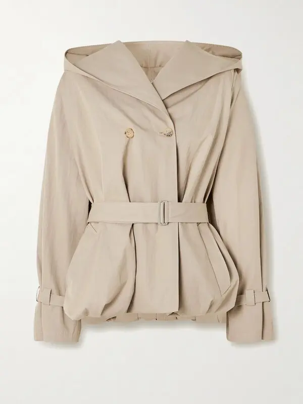 Magda Butrym Hooded Belted Cotton-blend Jacket - Neutrals