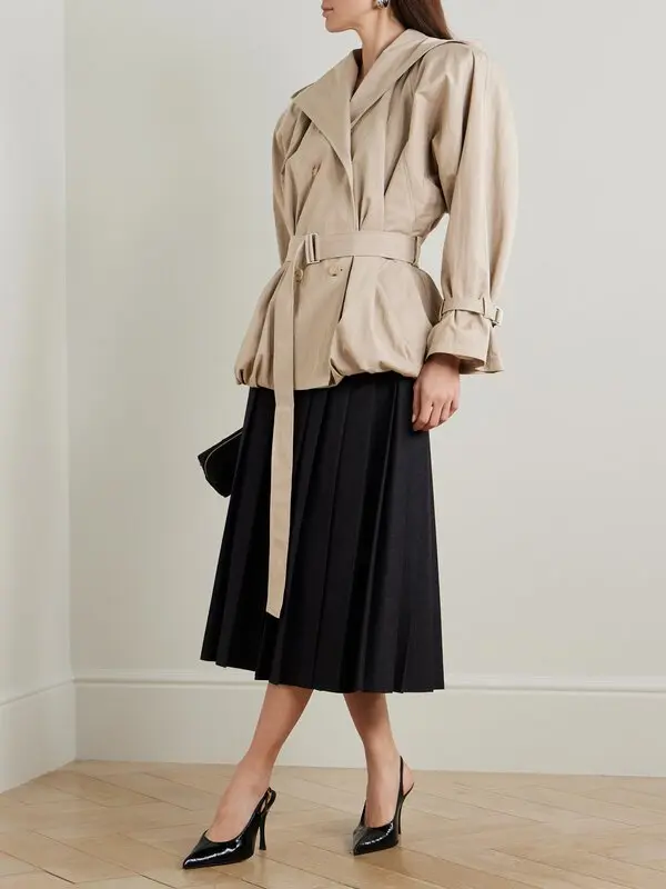 Magda Butrym Hooded Belted Cotton-blend Jacket - Neutrals