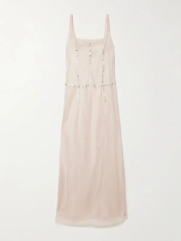Staud Silk-organza Maxi Dress With Button Embellishments - Neutrals