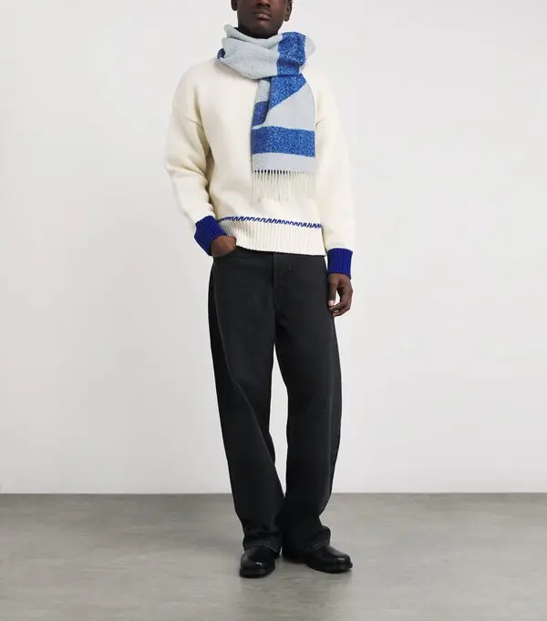 NN.07 Wool-blend Logo Scarf - Blue