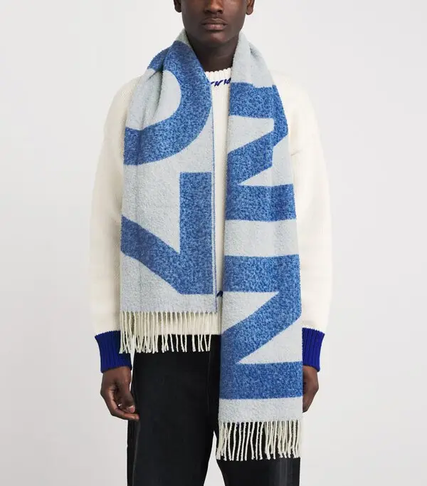 NN.07 Wool-blend Logo Scarf - Blue