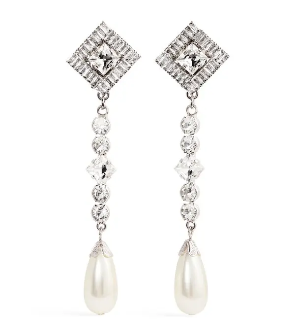 Alessandra Rich Crystal And Faux Pearl Pendant Earrings - Silver