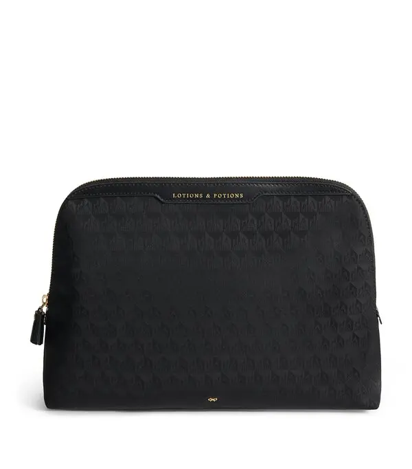 ANYA HINDMARCH Jacquard Logo "lotions & Potions" Pouch - Black