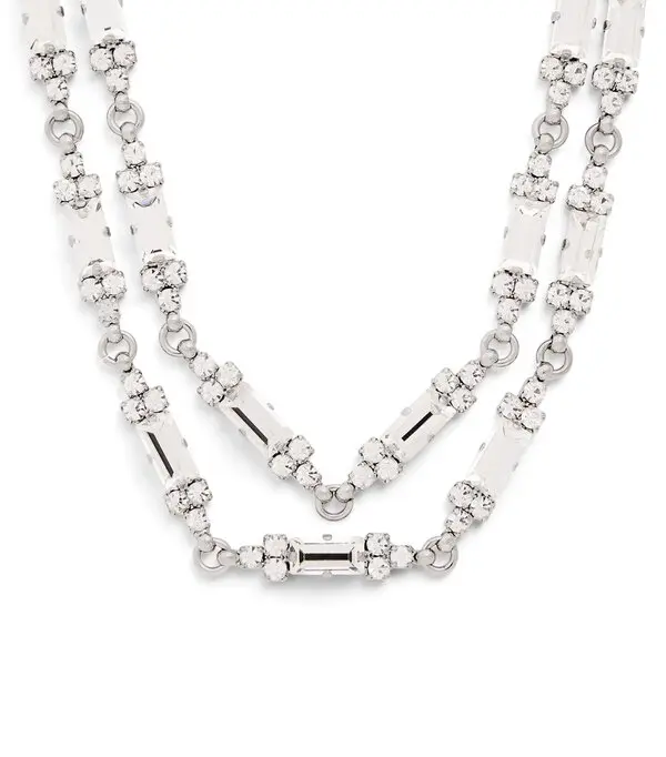 Alessandra Rich Double Crystal Necklace - Silver