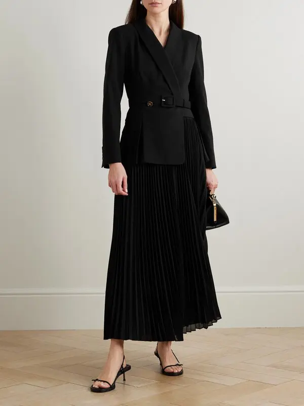 Simkhai Alexandra Belted Pleated Crepe Midi Dress