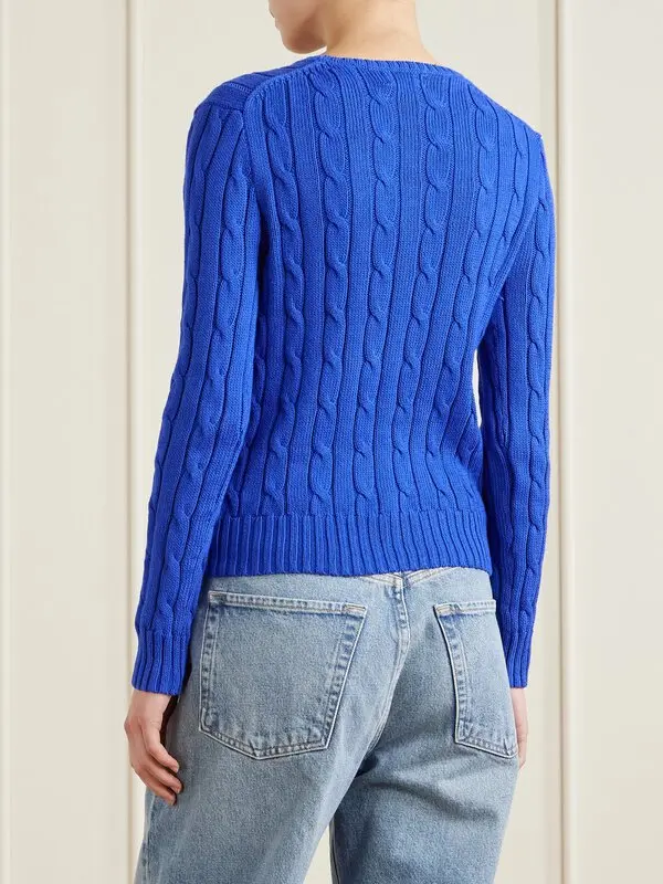 Polo Ralph Lauren Embroidered Cable-knit Cotton Sweater - Blue