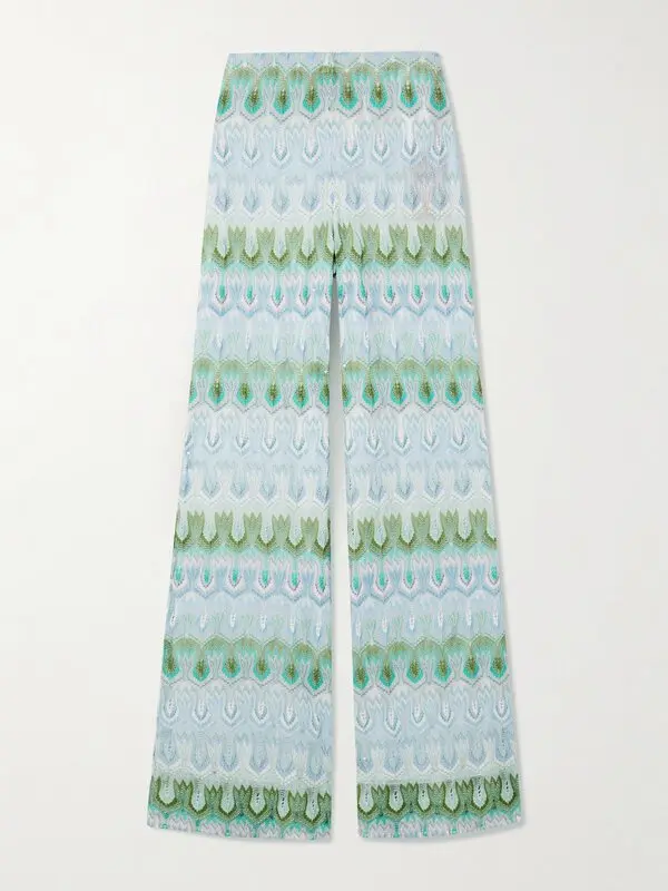 Missoni Striped Metallic Crochet-knit Pants - Blue