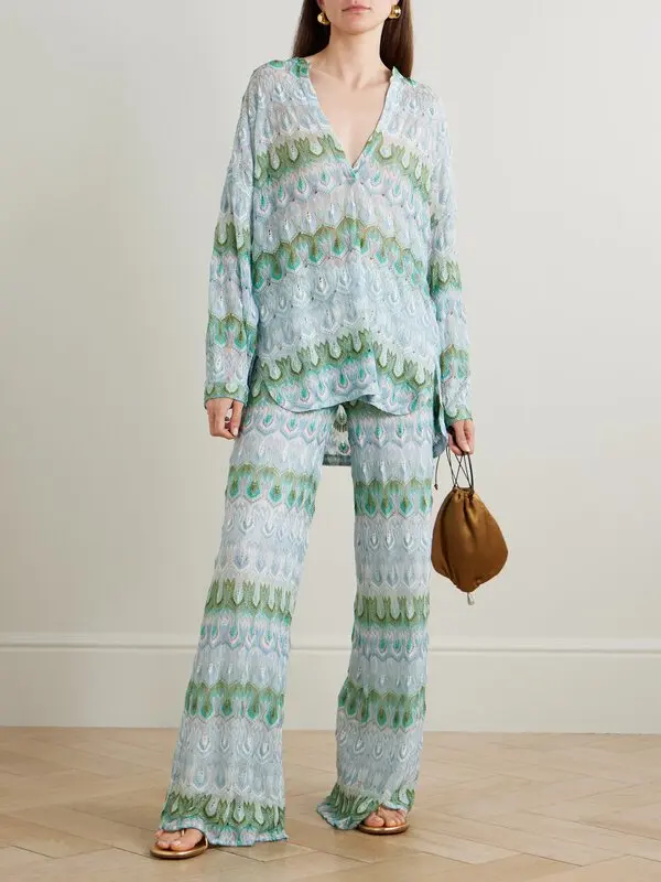 Missoni Striped Metallic Crochet-knit Pants - Blue
