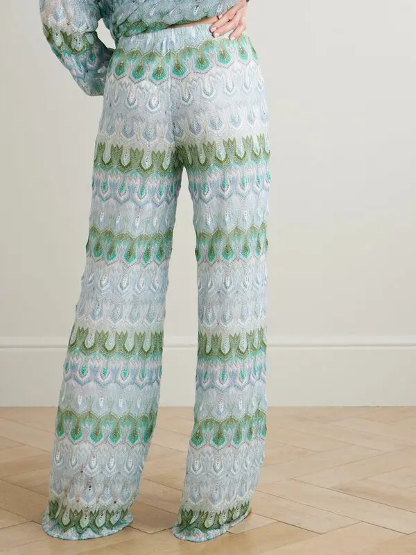 Missoni Striped Metallic Crochet-knit Pants - Blue