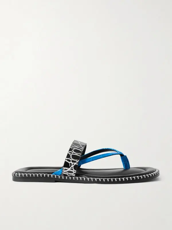 Dries Van Noten Whipstitched Croc-effect Leather Sandals - Black