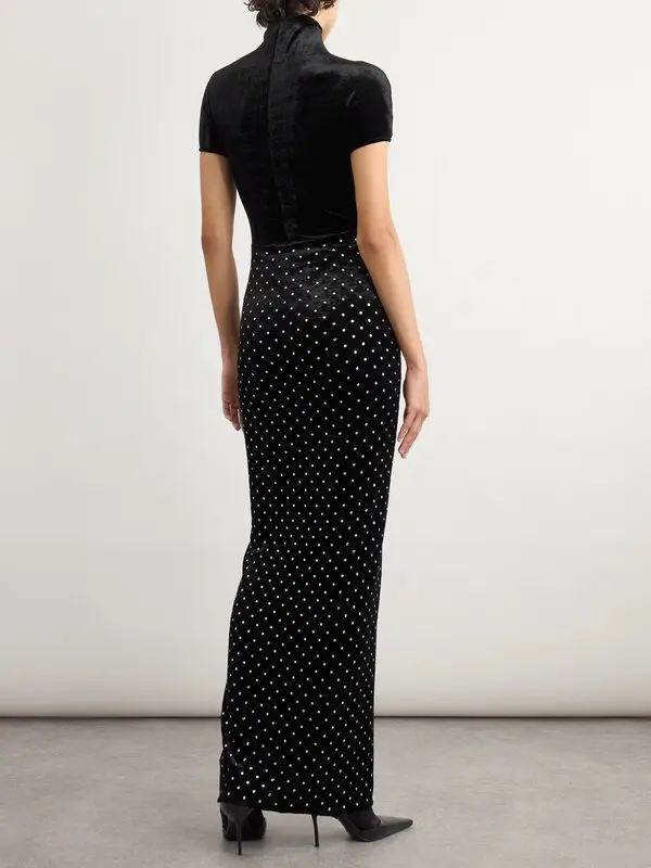 Alaïa Crystal-embellished Ruched Velvet Midi Dress - Black