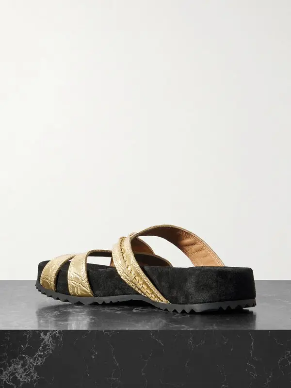 Dries Van Noten Metallic Croc-effect Leather Sandals