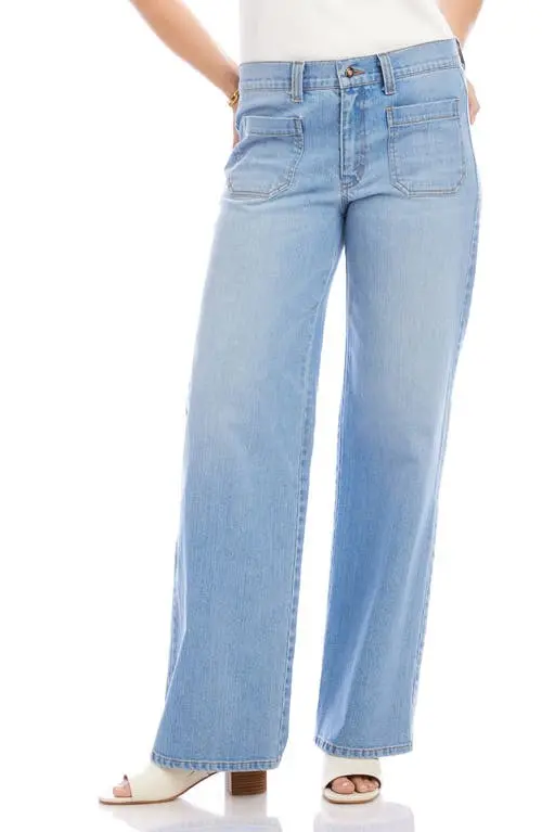 Karen Kane Lauren Patch Pocket Wide Leg Jeans - Light Blue