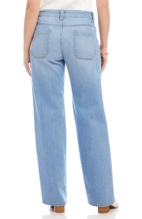 Karen Kane Lauren Patch Pocket Wide Leg Jeans - Light Blue
