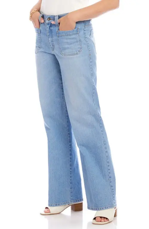 Karen Kane Lauren Patch Pocket Wide Leg Jeans - Light Blue