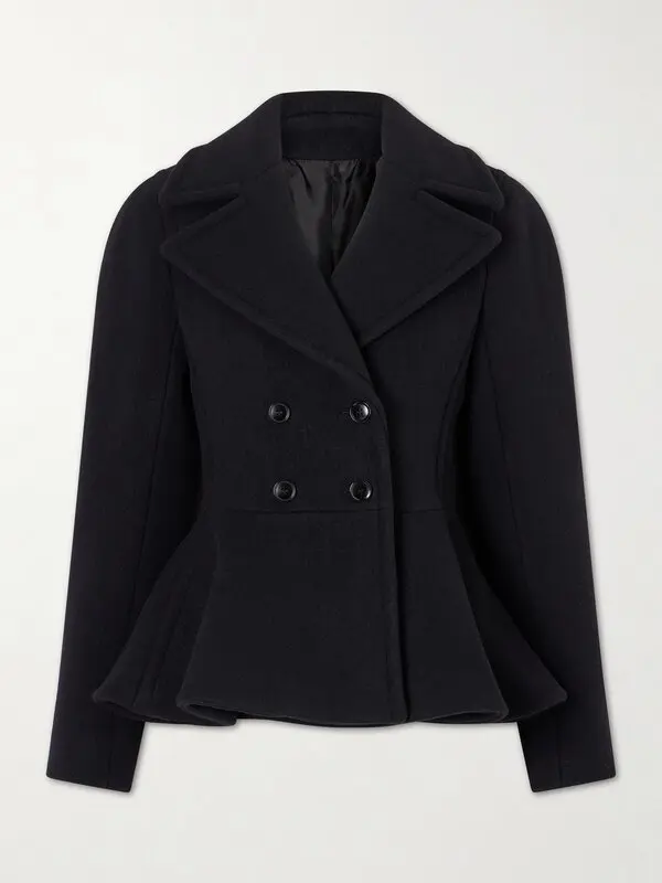 Alaïa Double-breasted Wool-blend Peplum Coat - Blue