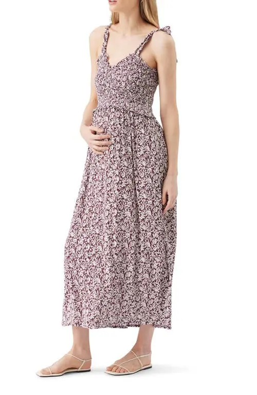 RIPE MATERNITY Dana Shirred Dress - Maroon/white