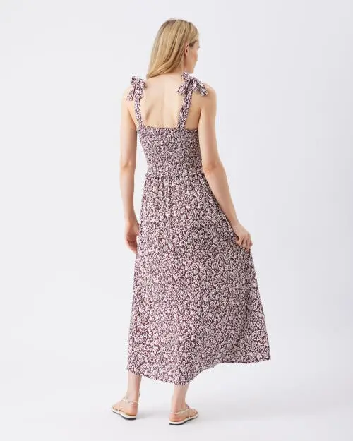 RIPE MATERNITY Dana Shirred Dress - Maroon/white