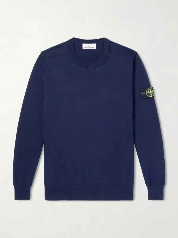 Stone Island Logo-appliquéd Cotton Sweater - Blue