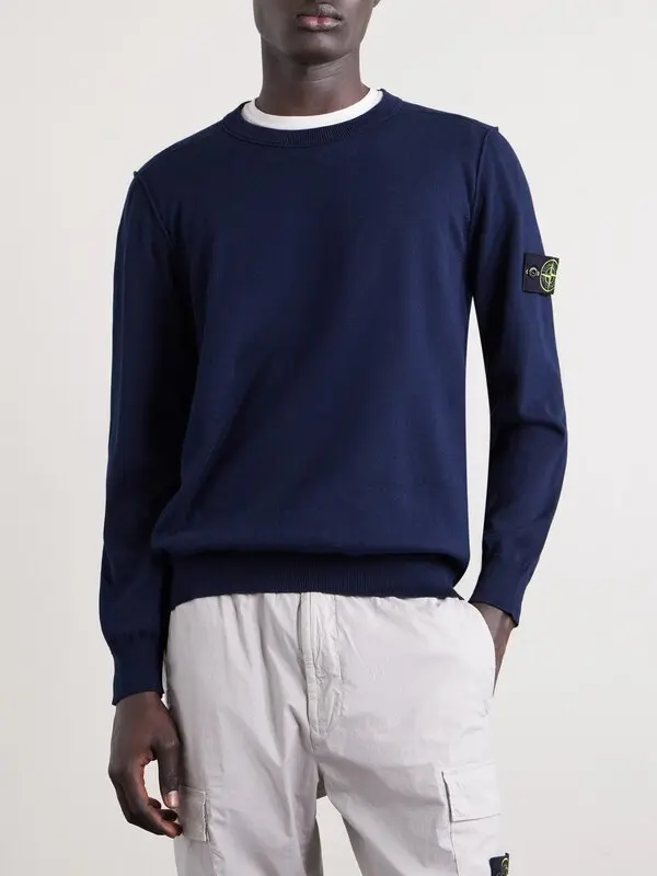Stone Island Logo-appliquéd Cotton Sweater - Blue