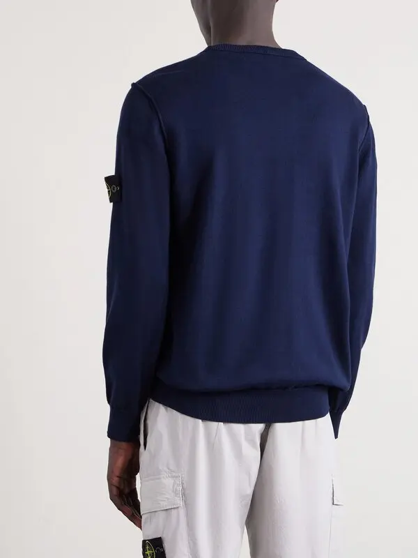 Stone Island Logo-appliquéd Cotton Sweater - Blue