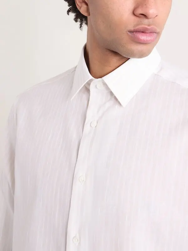 Canali Slim-fit Striped Cotton And Linen-blend Shirt - Neutrals