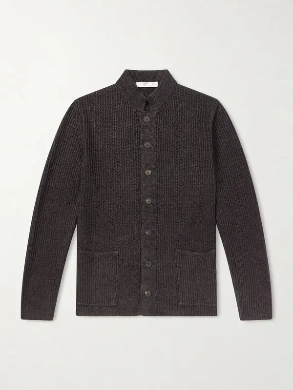 Inis Meáin Ribbed Linen Cardigan - Brown