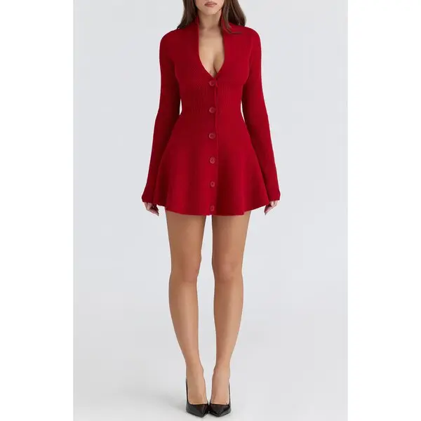House Of Cb Long Sleeve Wool Blend Sweater Minidress