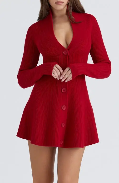 House Of Cb Long Sleeve Wool Blend Sweater Minidress