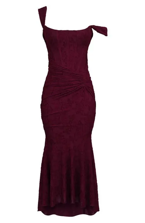 House Of Cb Cesca Floral Burnout Corset Cocktail Dress - Wine | Editorialist