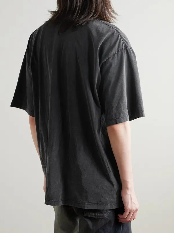 Balenciaga Distressed Logo-print Cotton-jersey T-shirt - Black