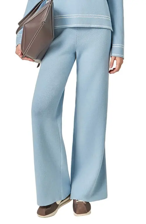 English Factory Stitch Detail Wide Leg Knit Pants - Slate Blue