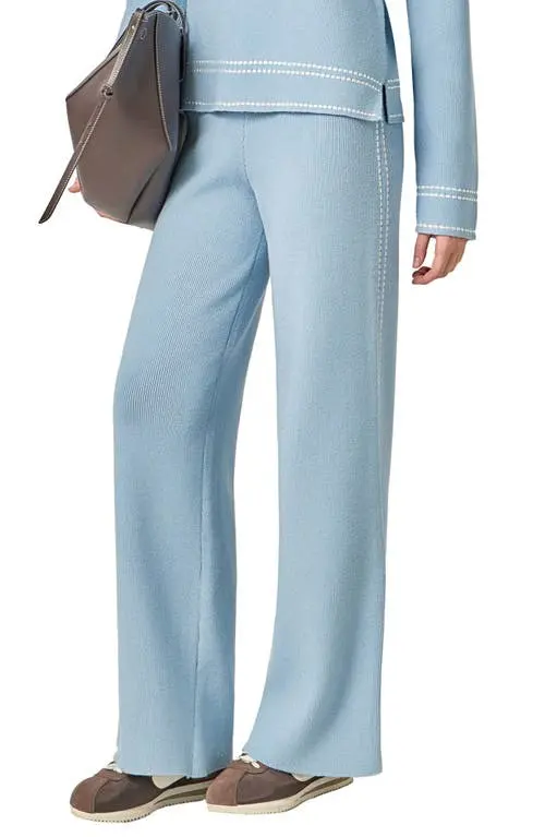 English Factory Stitch Detail Wide Leg Knit Pants - Slate Blue