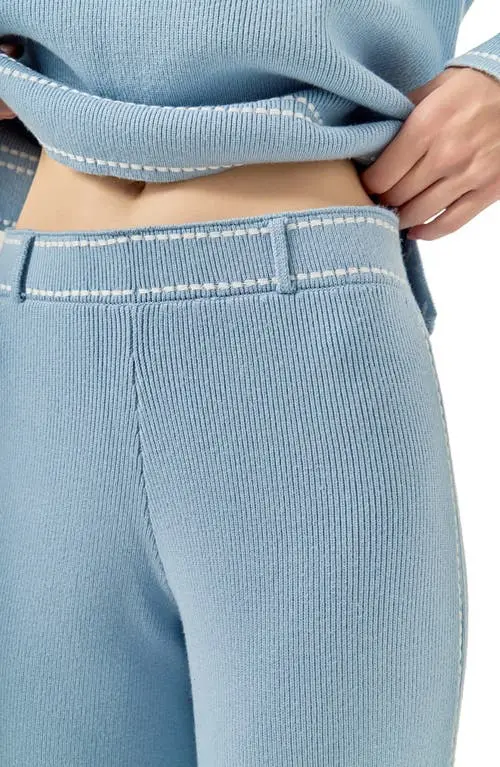 English Factory Stitch Detail Wide Leg Knit Pants - Slate Blue