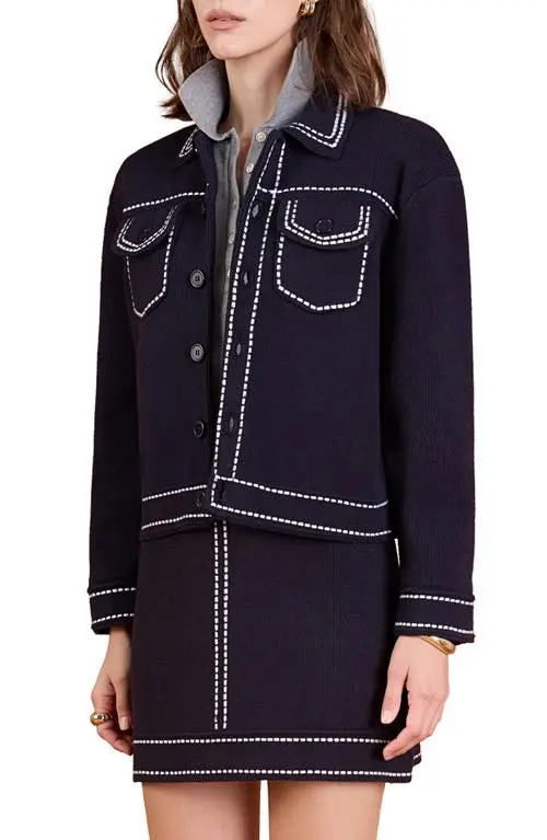 English Factory Collared Denim-inspired Cardigan