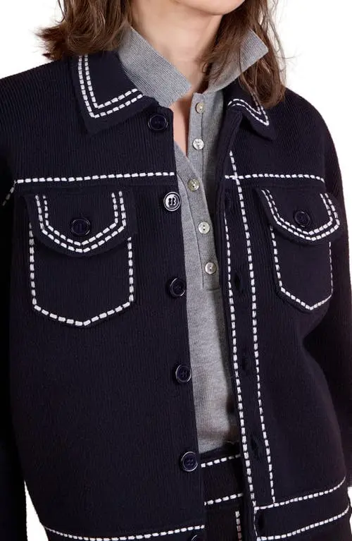 English Factory Collared Denim-inspired Cardigan