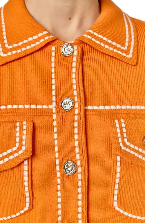 English Factory Collared Denim-inspired Cardigan - Orange