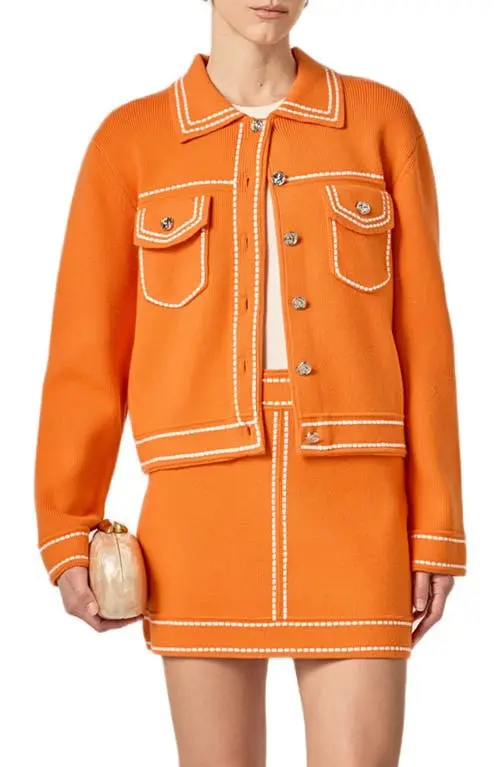 English Factory Collared Denim-inspired Cardigan - Orange