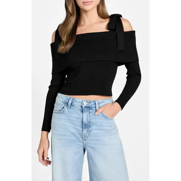 Guess Tie Strap Ribbed Crop Sweater
