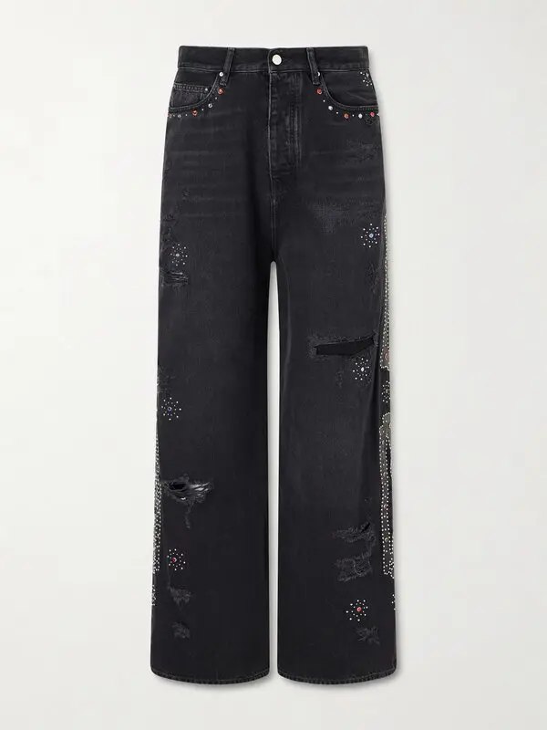 Amiri Straight-leg Distressed Studded Jeans