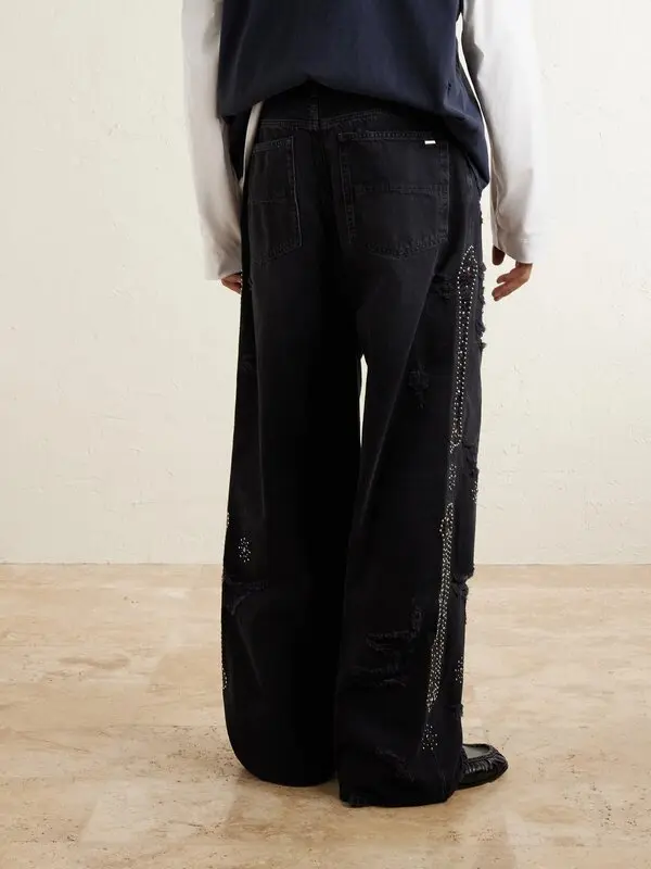 Amiri Straight-leg Distressed Studded Jeans