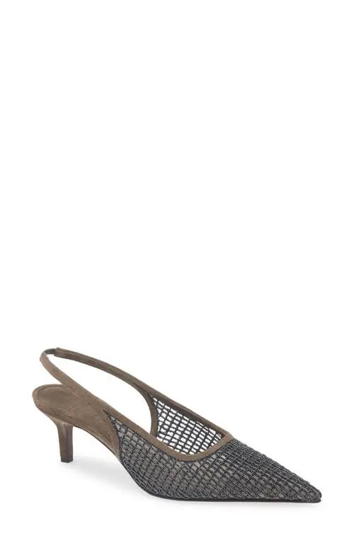 Brunello Cucinelli Monili Pointed Toe Slingback Pump