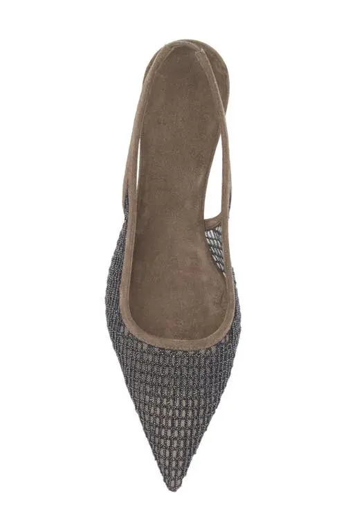 Brunello Cucinelli Monili Pointed Toe Slingback Pump