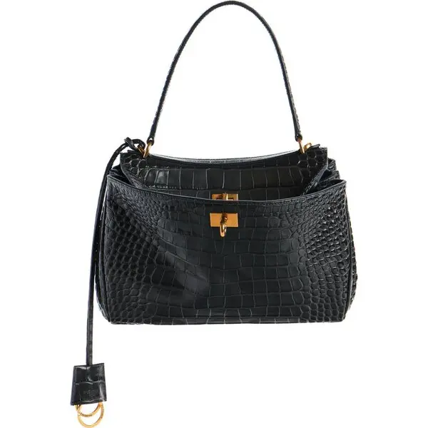Balenciaga Croc Embossed Leather Top Handle Bag